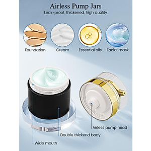 PARAKE Airless Pump Jars, 4-Pack 1.7 Oz Empty Moisturizer Pump Dispensers, Refillable LeakProof Vacuum Cosmetic Containers, Travel Airless Pump Bottles for Cream Lotion Skincare Toiletries (Black)