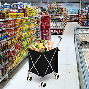 Goplus Folding Shopping Cart with Wheels, Grocery Cart with Removable Oxford Cloth Liner, Lightweight Utility Cart for Groceries Laundry Black