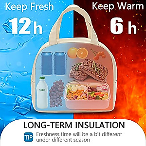 POETIC WREATH Lunch Bag for Women Large Insulated Box Reusable Tote with Preppy Bag,Soft Leather Lunchbag Work School Picnic Travel (White)