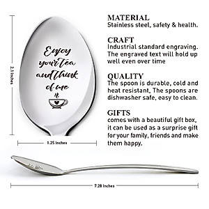 Long Distance Spoon Gifts for Her Him, Enjoy Your Tea & Think of Me, Christmas Birthday Romantic Valentine Gifts for Girlfriend Boyfriend Wedding Gifts for Wife Husband