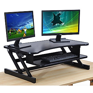 The House of Trade Standing Desk | Desk Riser Classic Stand Up Desk | 32 in Wide Fits 2 Monitors with Retractable Keyboard Tray (Black, 32" Wide)