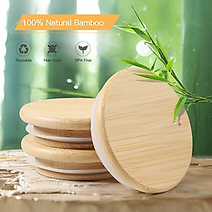 SBMKK Bamboo Lids for Mason Jars Regular Mouth, 2.8inch /70mm Natural Decorative Wood Mason Jar Lids for Storage (regular mouth 6X)