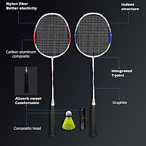 Senston Badminton Rackets Set of 2, Graphite Shaft Badminton Racquets Including Badminton Bag, 2 Badminton Shuttlecock, 2 Racquet Grip