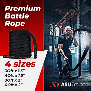 ASU Trainer Poly Dacron Weighted Battle Ropes for Home Gym – Indoor/Outdoor Workout Rope with Sleeve, Heat-Shrink Handles, & Anchor Kit – Exercise Rope for Training/Fitness/Boxing, Army Battle Rope