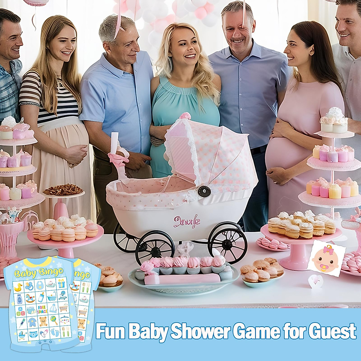 ADELULU Baby Shower Bingo Cards -24 Guests Blue Newborn Baby Bingo for Baby Shower Party Baby Birthday Party Supplies