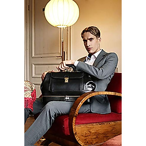 Time Resistance Leather Medical Doctor Bag Vintage Style Medium Satchel Black