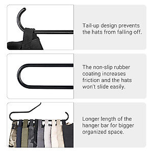 Mkono Hat Organizer for Baseball Caps Metal Hat Rack for Closet Set of 2 Hat Hangers Baseball Cap Holder Hat Storage Organizer Holds 20 Caps, Black