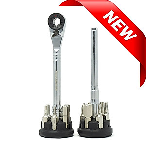 Prestacycle Pro T-Handle Ratchet Kit, Desktop/Benchtop T-Handle Ratchet Tool & 1/4 Hex Bit Set with Round Bits Holder, 60Nm Heavy-Duty & Compact Tools For Bicycle, Ratchet Set