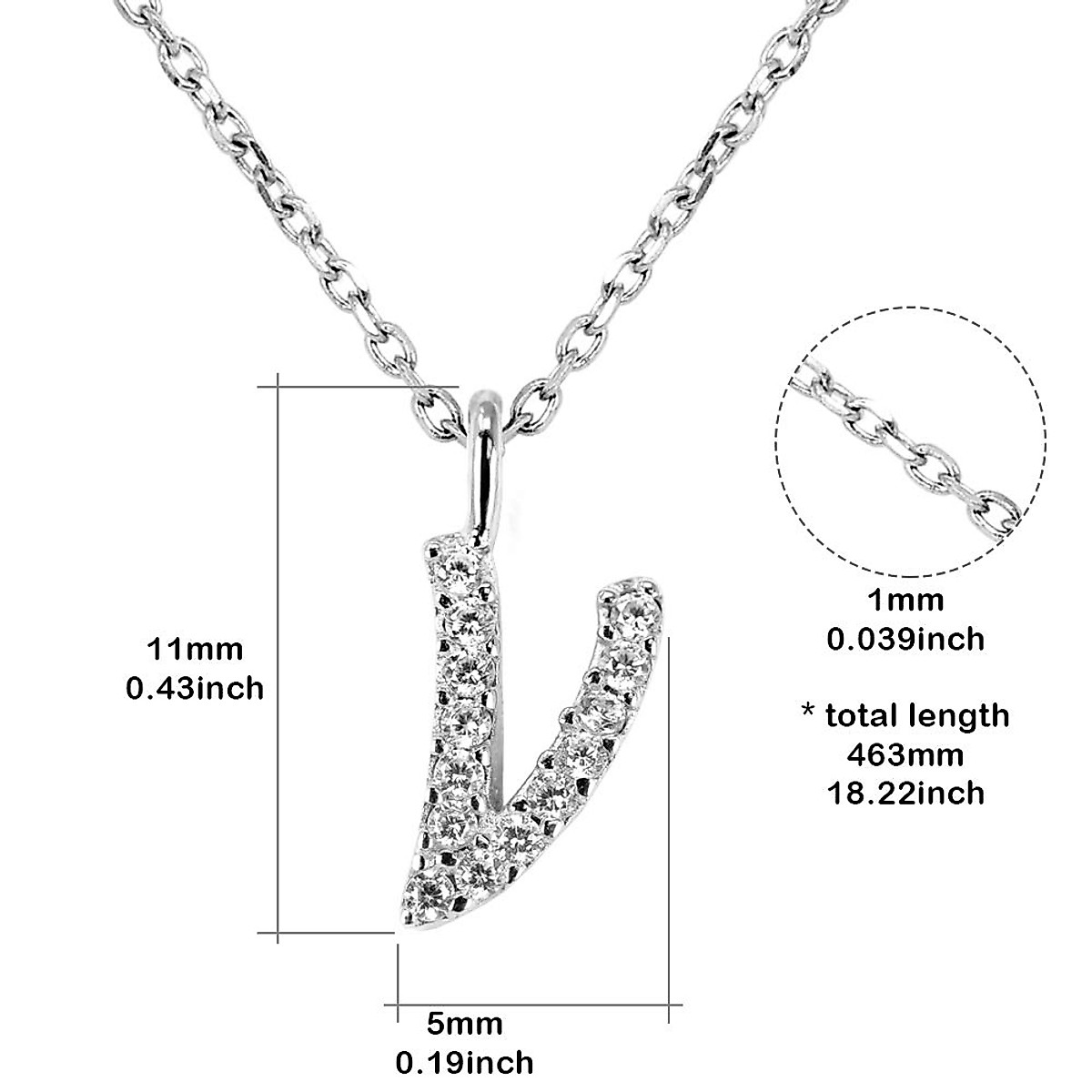 Me Plus Initial Letter Alphabet Small Pendant Charm 925 Sterling Silver Cubic Zirconia Made in Korea (Initial - V)