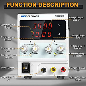DC Power Supply Variable, 30V 10A Adjustable Switching Regulated DC Bench Lab Power Supply with 4-Digits LED Power Display,Coarse and Fine Adjustments