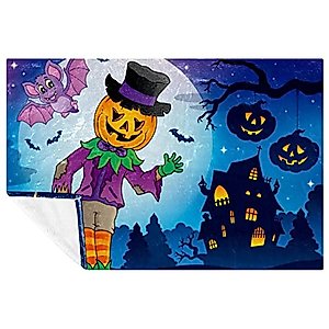 Halloween Pumpikin Elk Bat Prints Soft Warm Cozy Blanket Throw for Bed Couch Sofa Picnic Camping Beach, 150×100cm