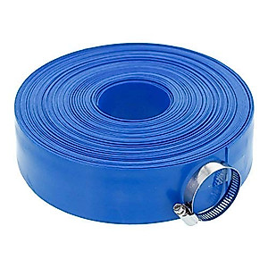 POOLWHALE 1-1/2" x 100' Economy Blue Backwash Hose with Clamps, General Purpose Reinforced PVC Lay-Flat Water Discharge Hose,for Use While Back-Washing Filters and Draining Pools