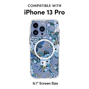 Rifle Paper Co. iPhone 13 Pro Case - 10ft Drop Protection - Compatible with MagSafe & Wireless Charging - Floral 6.1" Case for iPhone 13 Pro, Anti Scratch Shock Absorbing Materials - Garden Party Blue
