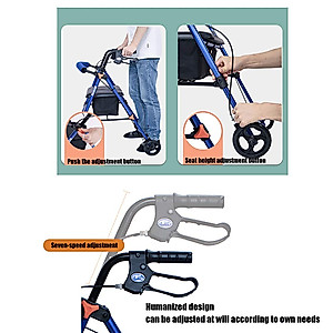 Aluminum Rollator Walker with Height Adjustable Seat, Fold Up and Removable Back Support, Padded Seat, 6" Wheels(Colour: Blue)