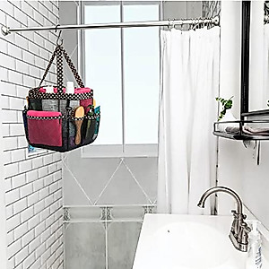 COFSODI Portable Hanging Mesh Shower Caddy - Shower Bag with Key Hook and Windproof Hook, 8 Pockets, Shower Organizer for College, Dorm, Camp, Beach, Swimming, Gym, Travel (Polka Dots)