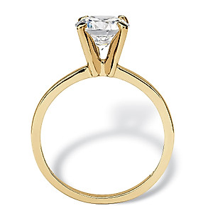 PalmBeach Yellow Gold-Plated or Sterling Silver Round Cubic Zirconia Solitaire Engagement Ring Size 8