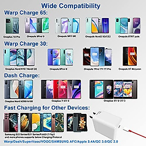 OnePlus Warp Charger, 65W Warp Charger Block Replacement for OnePlus Nord 2 5G/9 Pro/9RT/9/9R/8T+ 5G/8T,10V 6.5A Warp65 OnePlus Fast Wall Charger Adapter with 3.3ft USB C Warp Charger Cable