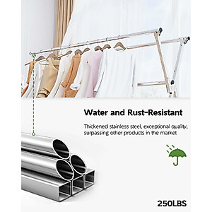 Vikaqi Clothes Drying Rack 63 Inches Folding Indoor Outdoor, Drying Rack Clothing Collapsible, Foldable Portable Laundry Drying Rack, Heavy Duty Laundry Hanger Dryer Rack, with 20 Hooks 12 Clips