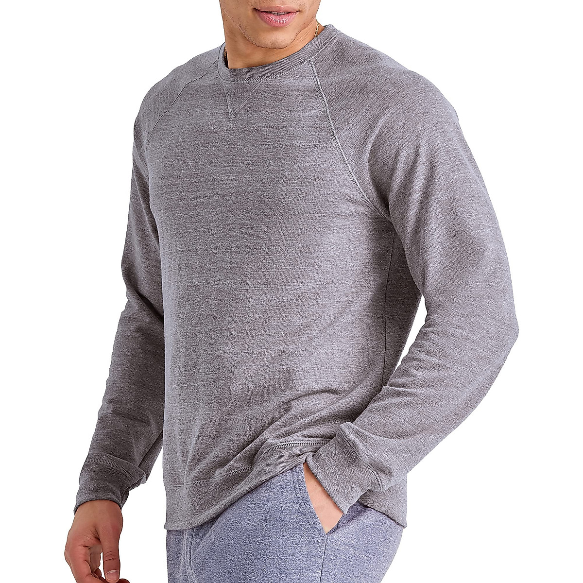 Hanes Men's Crewneck Sweatshirt, Tri-Blend French Terry, Black 50R Pe Heather, X-Large