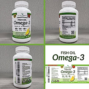 Best Triple Strength Omega 3 Fish Oil Pills 2400mg | 120 Capsules | Burpless High Potency Lemon Flavor | 864mg EPA 576mg DHA Ultra Pure Liquid Softgels | Brain Joints Eyes Hair Heart Health Supplement
