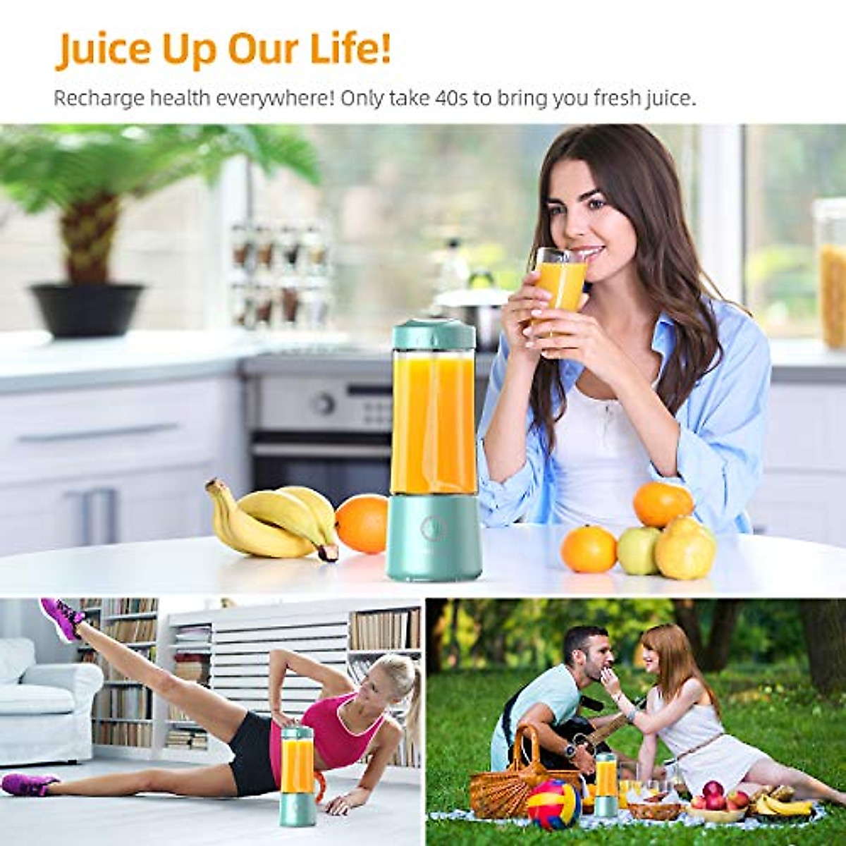 2021 Hotsch Portable Blender, 13.5 Oz Personal Size Juicer Cup for Smoothies and Shakes, USB Rechargeable with Six Blades, for Sports Travel and Outdoors - Blue