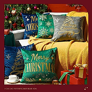 Lewondr Christmas Throw Pillow Covers, Snowflake Embroidery Hot Stamping Pattern Pillowcases Home Xmas Decorative Cushion Covers Soft for Sofa Bed Chair, 2 Pack, Navy Blue