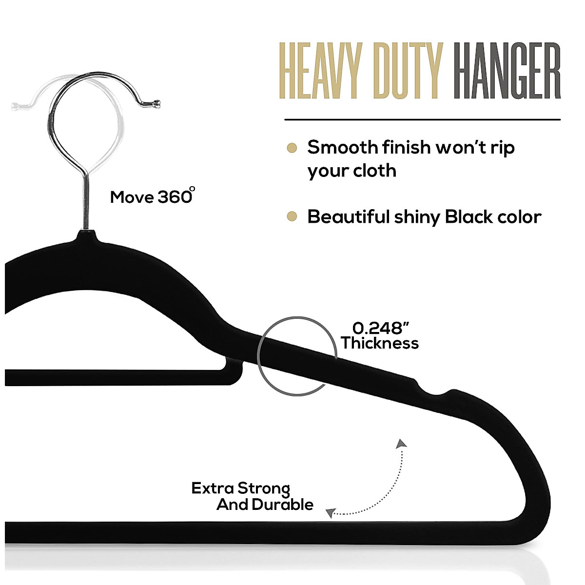 Utopia Home Premium Velvet Hangers 50 Pack - Non-Slip Clothes Hangers with Tie Bar - Black Hangers - Standard Hangers with 360 Degree Rotatable Hook - Heavy Duty Coat Hangers