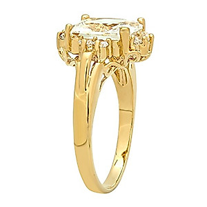 The Bling Factory Gold Plated Clear Emerald-Cut CZ Solitaire Ring w/CZ Accents, Size 7