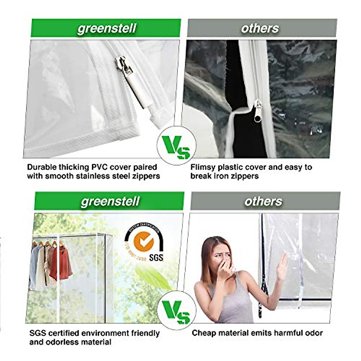 GREENSTELL Clothes Rack with Cover & Tube Bracket, Industrial Pipe Z Base Clothing Garment Rack on Wheels with Brakes, Heavy Duty Sturdy Square Tube Garment Rack Black (59x24x68 inch)