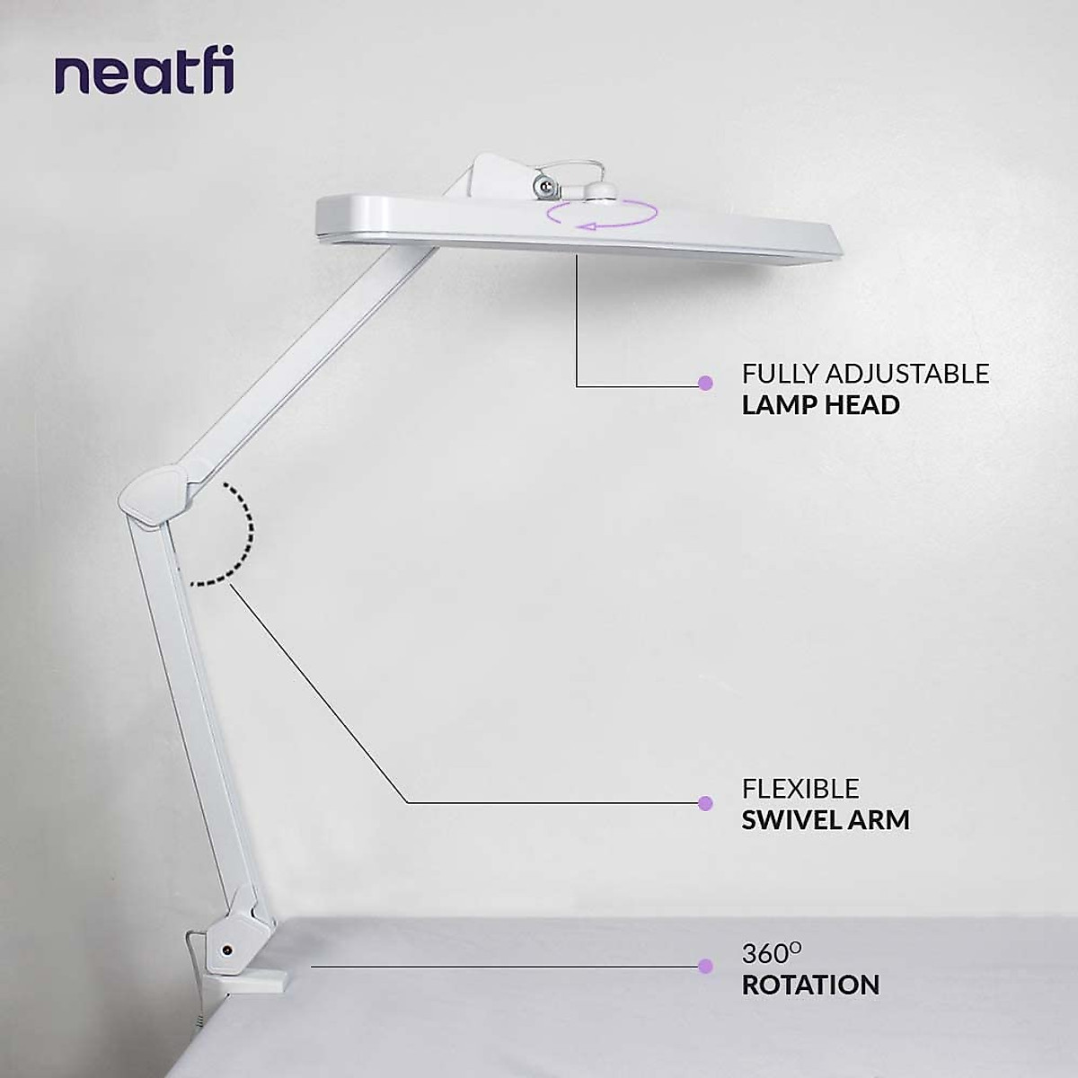 Neatfi XL 2,500 Lumens LED Task Lamp, 30W Super Bright Desk Lamp with Clamp, 162 Pcs SMD LED, Eye-Caring LED Lamp (Non-CCT, White)