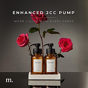 MaisoNovo Glass Foaming Soap Dispenser 14 Oz | Amber Glass Black Pumps x 2 with Tray