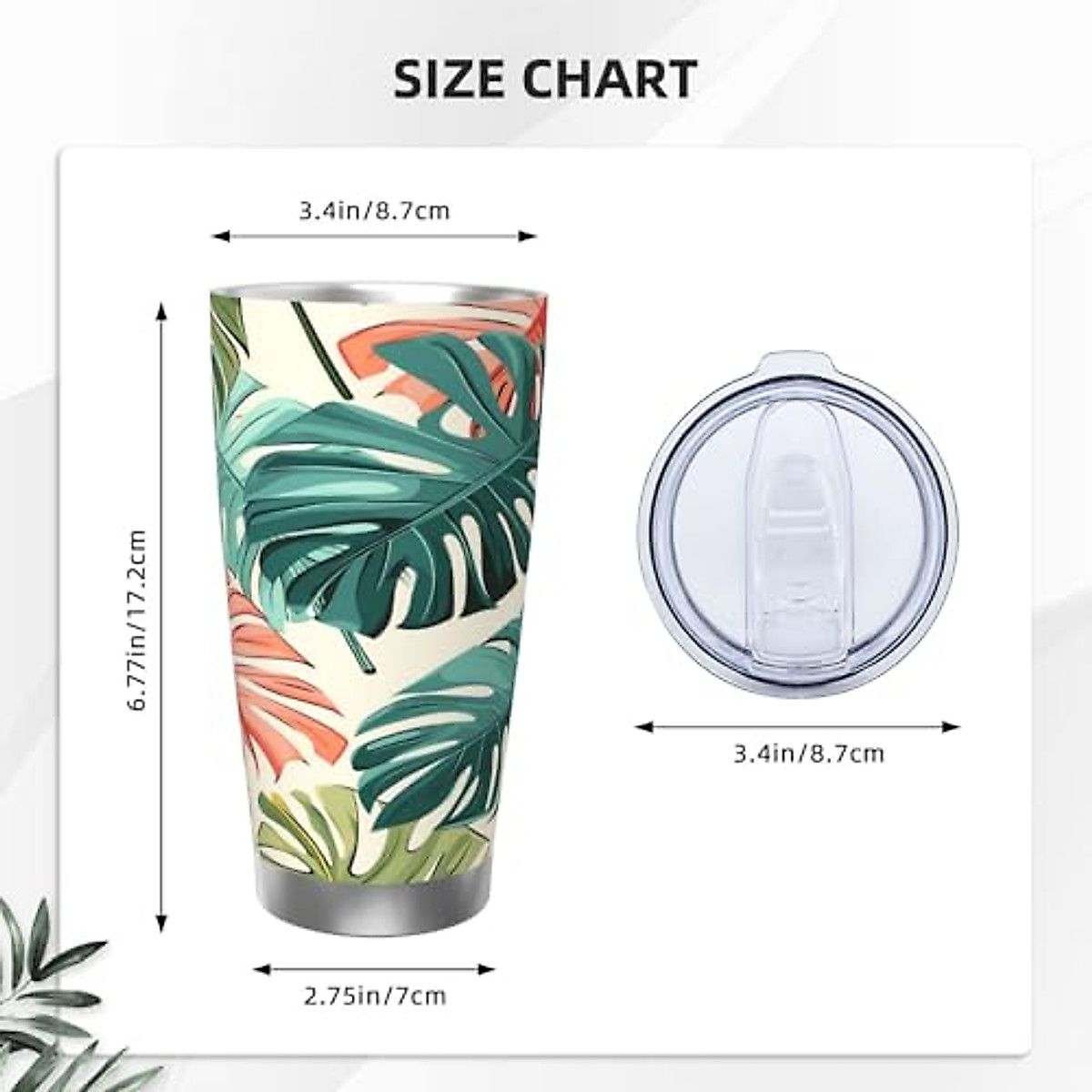 AYCZN Red Green Palm Leaves 20 OZ Tumbler Stainless Steel Travel Coffee Mug, Tropical Jungle Insulated Water Bottle with Lid and 2 StrawsLeakproof Thermal Cup