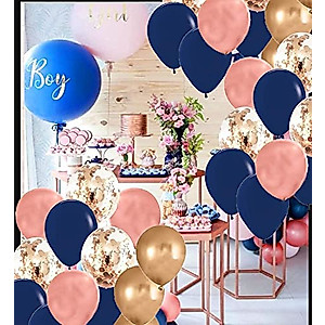 Navy Blue Rose Gold Confetti Balloons 20pcs for Birthday Party Decorations for Women/Navy Rose Gold Latex Balloons for Wedding/Baby Shower Navy Pink Gender Reveal Party Decorations