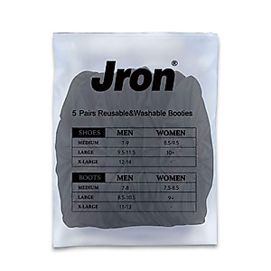 Jron 5 Pairs Premium Reusable Washable Shoe Cover Boot Covers for Contractors (5 Pairs | US 12-14 For Shoes/US 11-13 For Boots, Black)