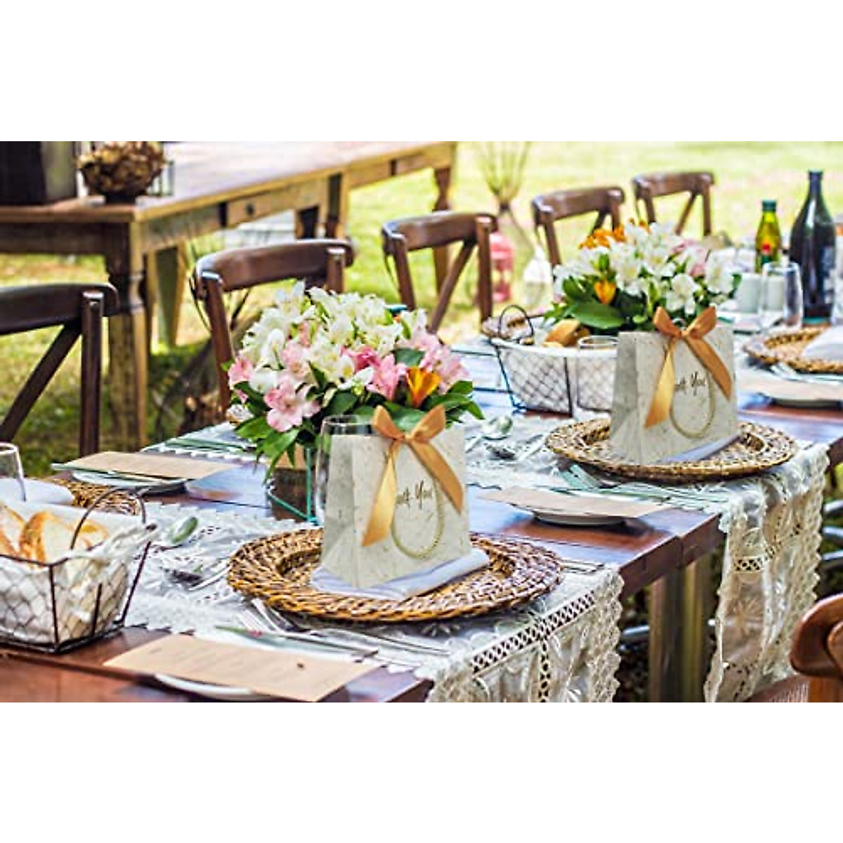 15Pack Thank You Gift Bags with Handles,Waterproof Party Favor Bags Bulk with Golden Bow Ribbon Medium Treat Bags for Wedding Bridesmaid Celebration Baby Shower(7.2x3.9x6.2inch)