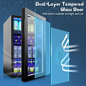 KOTEK Mini Beverage Fridge, 120 Cans Freestanding Beer Fridge with Glass Door, Removable Shelves, LED Lights & Temperature Control, Beverage Refrigerator for Bedroom Home Bar, 3.2 Cu. Ft