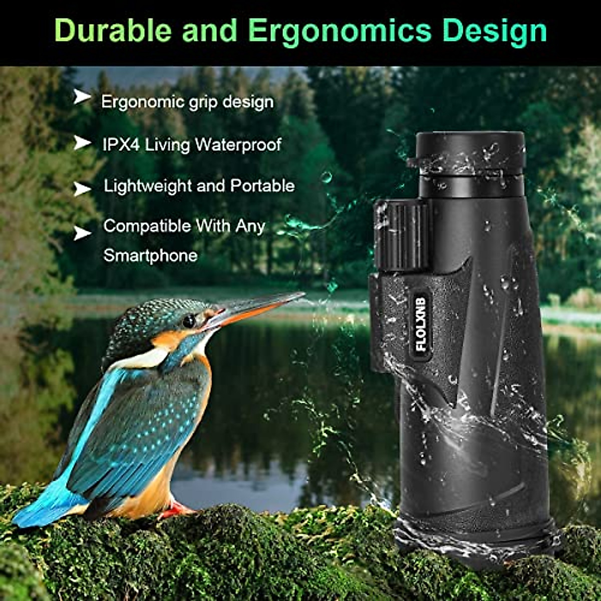 Monocular Telescope 12X50 Waterproof Telescope, High Definition BAK4 Prism, Adults Compact Monocular with Phone Holder and Metal Tripod for High Definition Bird Watching Hunting Hiking Camping