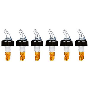 (Pack of 6) Measured Liquor Bottle Pourers, 0.5 oz, Clear Spout Bottle Pourer with Orange Tail and Black Collar, Measured Pour Spouts by Tezzorio