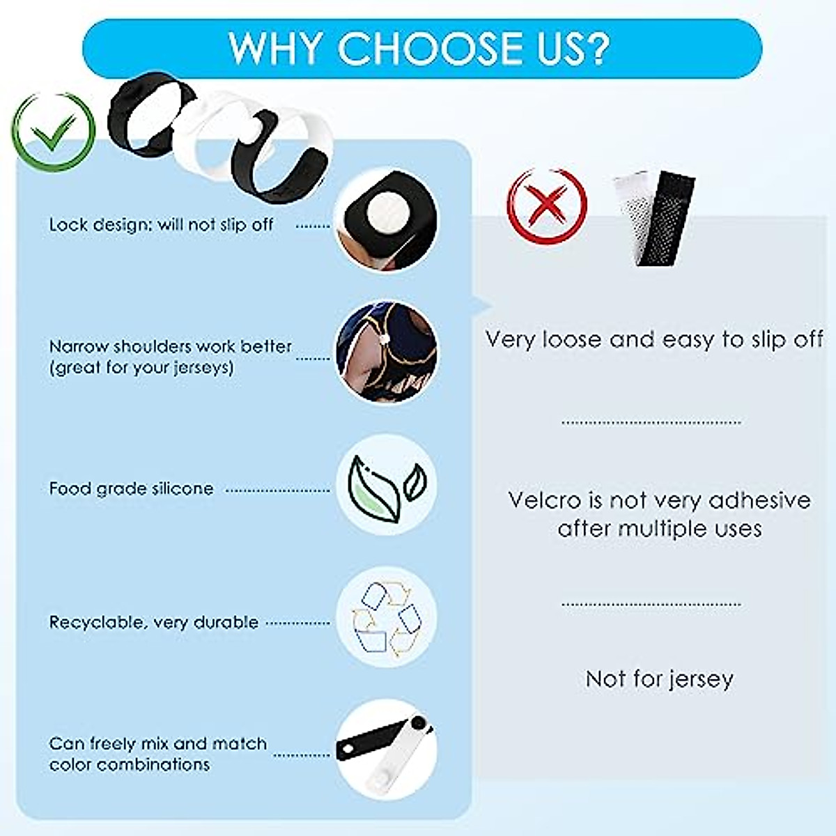 XMJY 2 Pairs Jersey Sleeve Bands - Boys Girls Silicone Sleeve Straps for Shirts, Perfect Sleeve Holders for Sports Activities (Black+White)