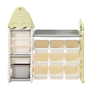 SPOFLYINN Kids Bookshelf Toy Storage Box, Multifunctional Toy Storage Cabinet with 14 Cubies for Nursery Kids Room Playroom Green