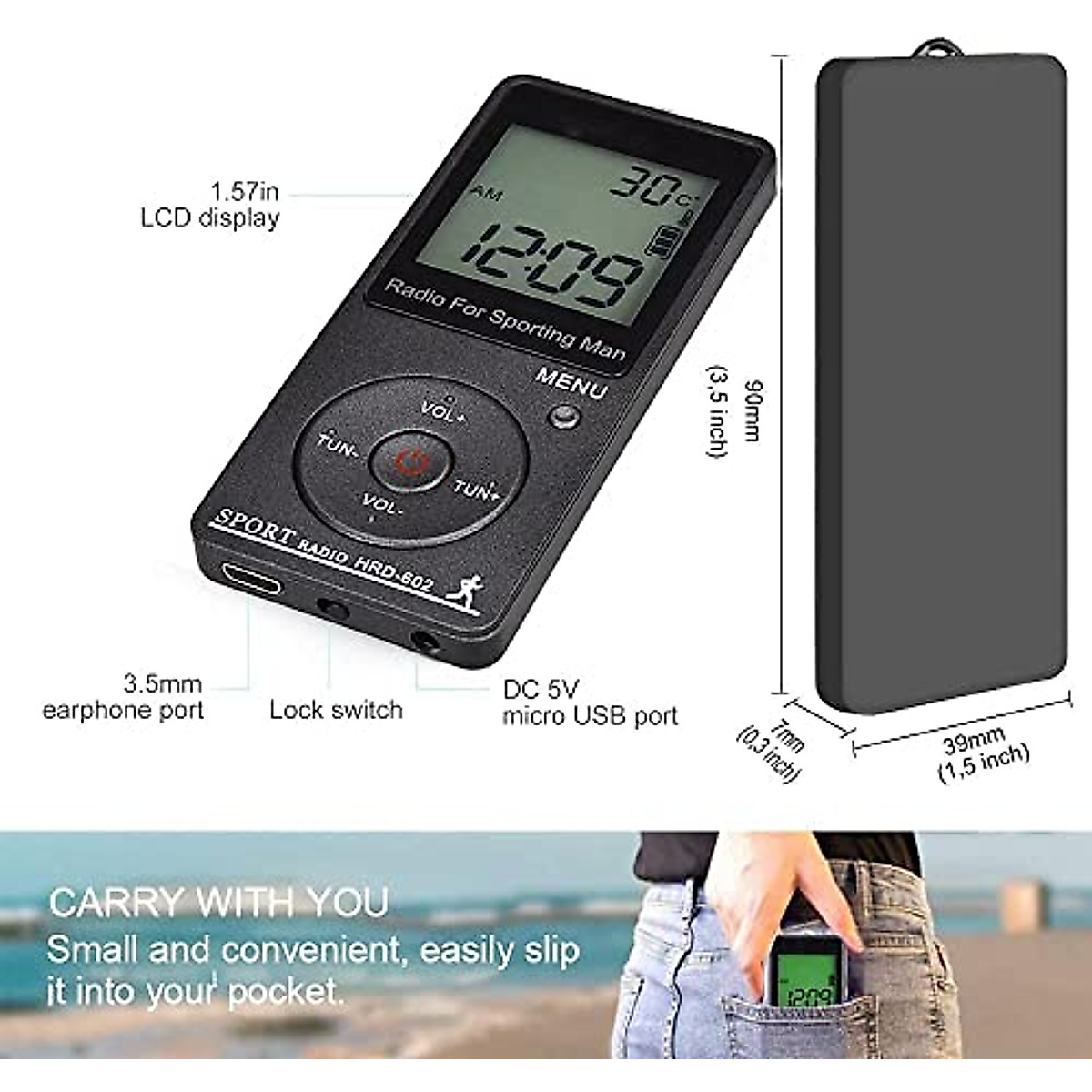 Pocket Radio, AM FM Personal Mini Radio with Headphones, Walkman Radio with Rechargeable Battery,Memories Personal Radio for Sport & Running Walking, LED Display 70 Stations