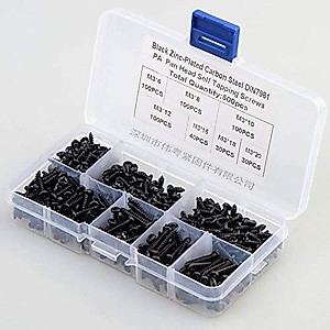 Black Pan Head Tapping Screws Set M3x6/8/10/12/16/18/20 Carbon Steel for Laptop for Computer Screw Screw Kit 500 Pcs/Set SCRW-020023