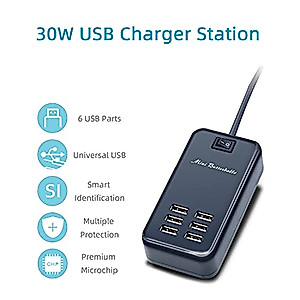 USB Charger Station, 6 Port Desktop Charging Station for Multiple Devices, Wall Power Strip with Switch