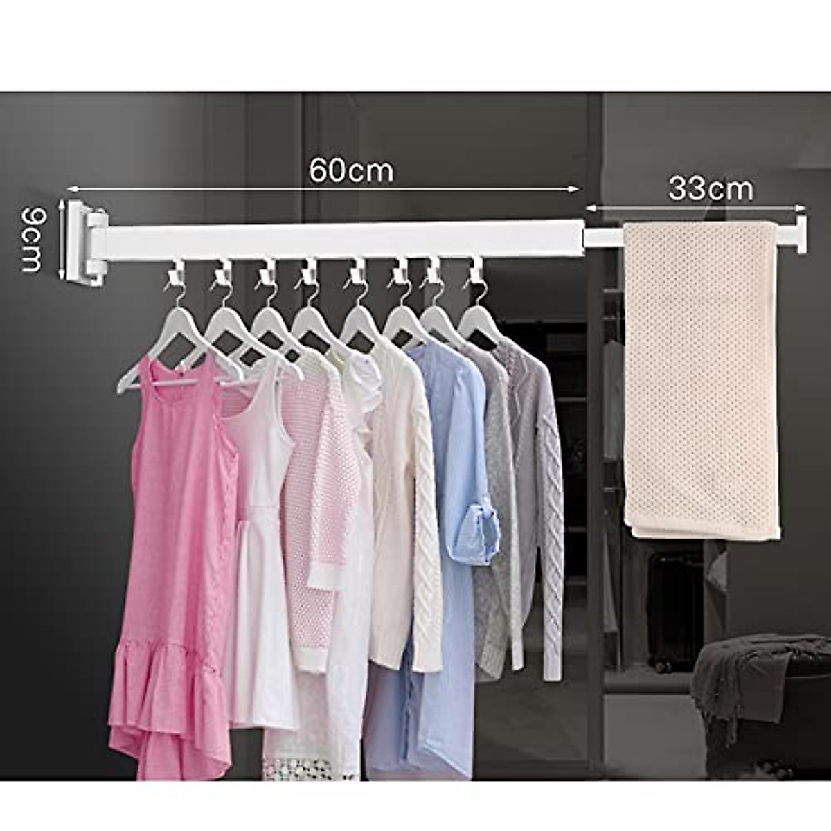 EAFTOS Wall Mounted Drying Rack Retractable Multifunctional Folding Clothes Dry Racks Clothes Hanger for Bathroom,Balcony (Color : Silver, Size : 60x9cm)