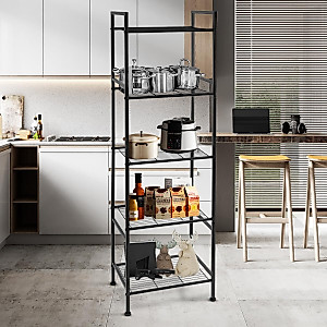 SUNLPH 5-Tier Wire Shelving Metal Rack Shelves, Standing Storage Shelf Units Flat for Laundry Bathroom Kitchen Pantry Closet Organization (Black, 16.9" L x 12.2" W x 53.4" H)