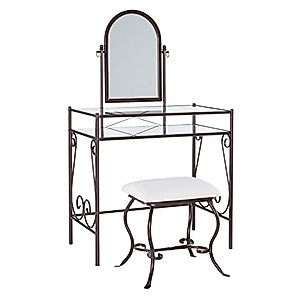 Linon Dark Metal Set Table with Upholstered Stool Clarisse Vanity, 52.4" x 31.8" x 18.3"