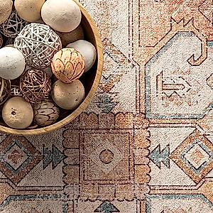 nuLOOM Dawson Machine Washable Distressed Medallion Ultra Thin Area Rug, 8' x 10', Peach