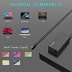 USB C Laptop Charger 100W AC Laptop Power Adapter with 12W USB A Output for MacBook ASUS Huawei Lenovo HP Dell Samsung Acer Toshiba Chromebooks and More,USB-C port DC 5V-20V 5.0A,USB-A port DC 5V 2.4A