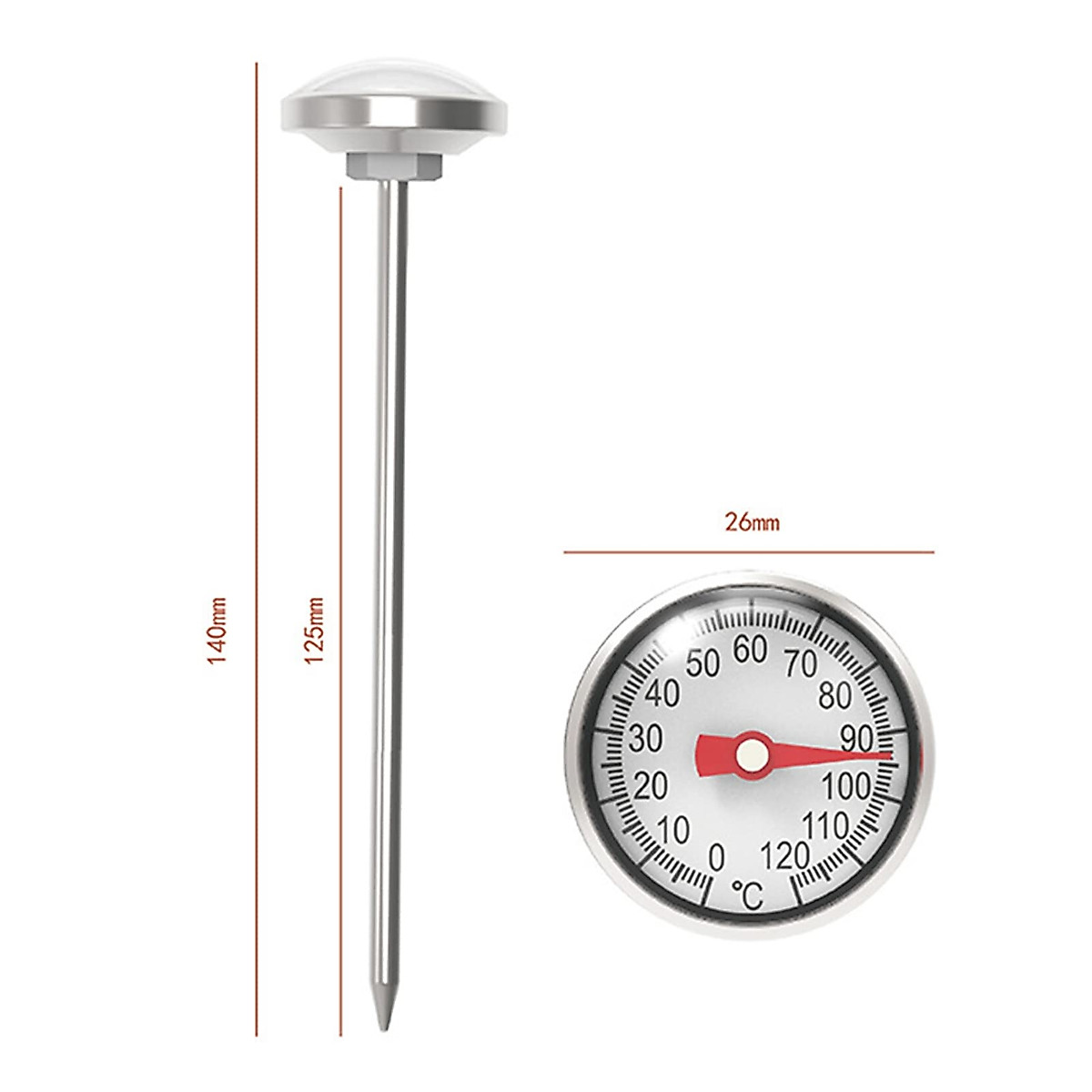 Altsuceser Kitchen Food-Cooking Meat Coffee Thermometer, Physical Sensing Stainless Steel Thermometer for Milk Foam Frothing Chocolate Water Grill, Turkey, BBQ Black