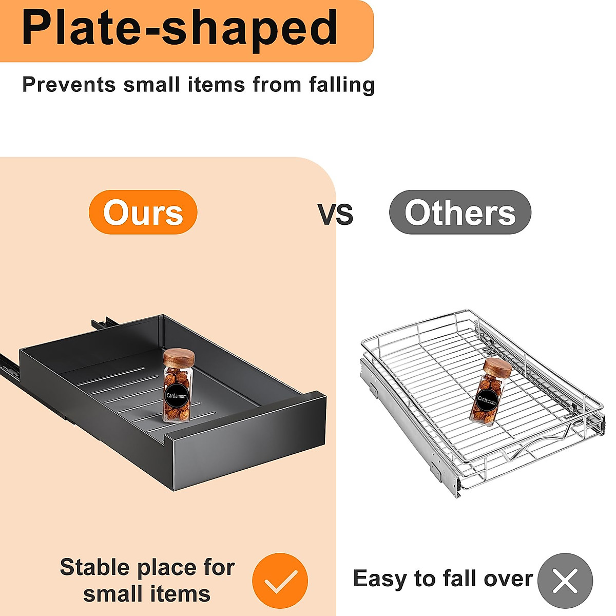 Pull Out Cabinet Organizer Fixed With Adhesive Nano Film, Heavy Duty Storage and Drawer Organization Slide Out Pantry Shelves Sliding Drawer Pantry Shelf for Kitchen13.8" W x 16.9"D x 3.1"H(1PC)